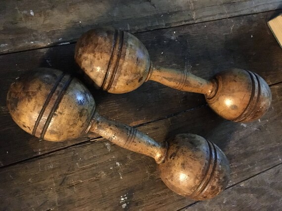 Antique Wood Barbell Set of 2 Original Condition Very Cool | Etsy