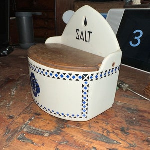 1940's Ceramic Salt Box/container, With Wood Lid, Table Top, Counter ...