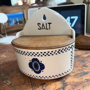 1940's Ceramic Salt Box/container, With Wood Lid, Table Top, Counter ...