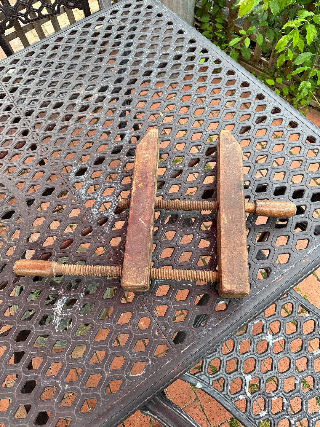 Antique Wood Clamp With Wood Threaded Rods and Handle, Very Good ...