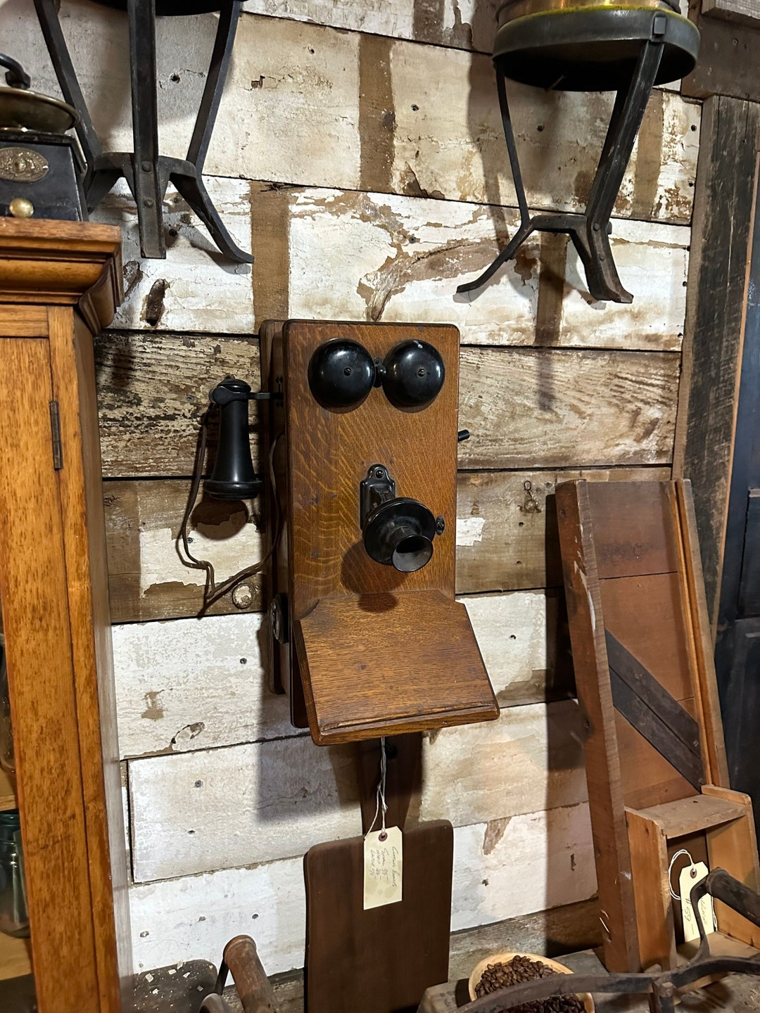 Antique Kellogg Wood and Bakelite Wall Phone, All Original - Etsy