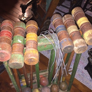 Vintage Six Player Wood Croquet Set With Wood Crate Holder, Very Cool ...