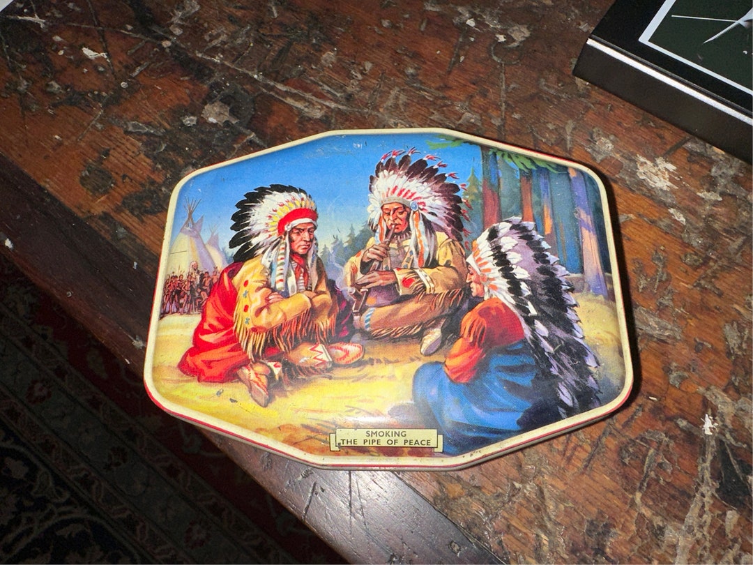 Vintage George W Horner Candy Tin Native Americans Smoking the Pipe of ...