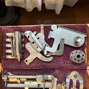 Antique Singer Puzzle Box Assorted Attachments and Bobbin Accessory Kit ...
