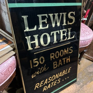 Vintage Lewis Hotel Glass Reverse Painted and Framed, 150 Rooms With ...