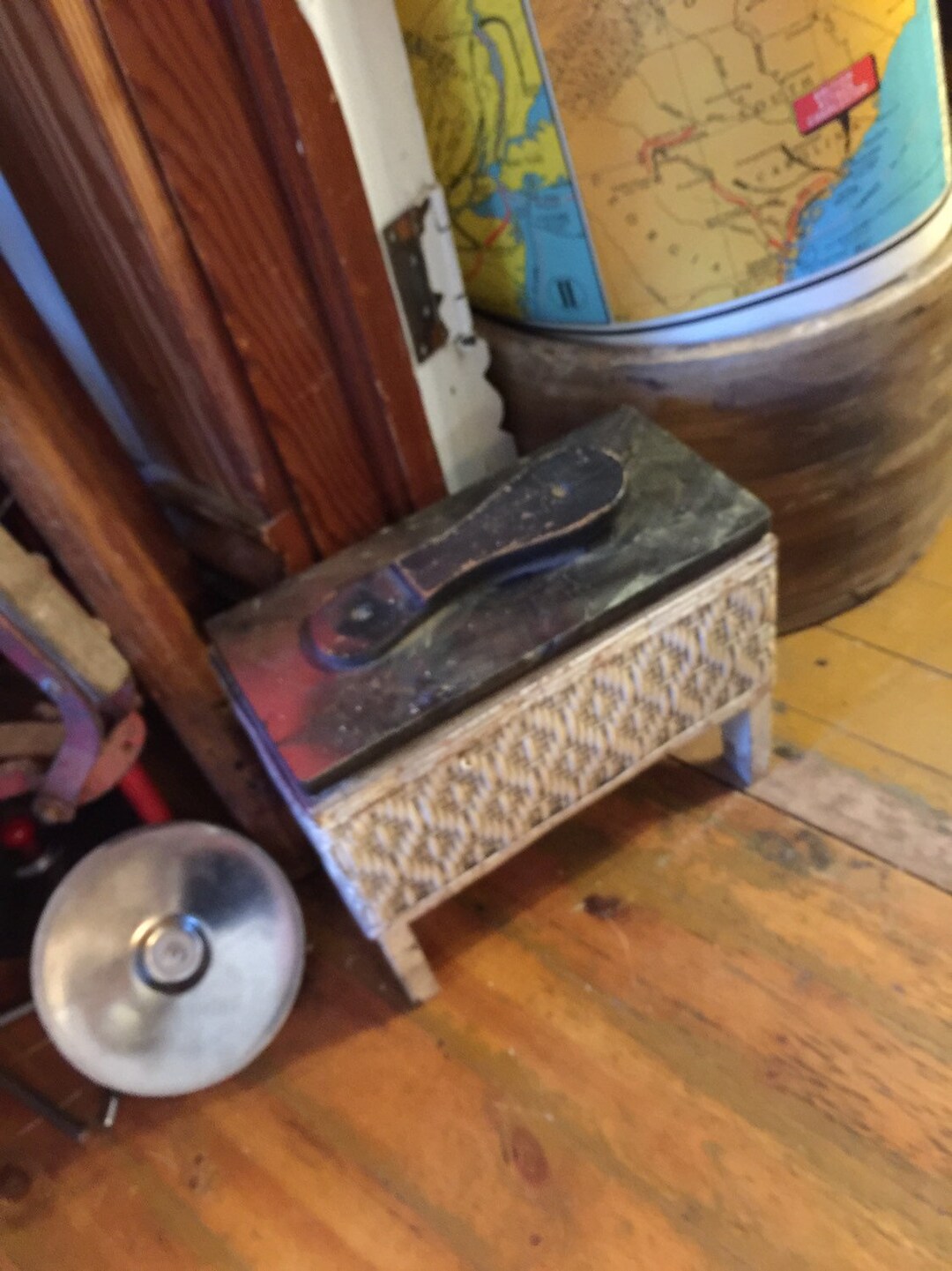 Antique Wicker Shoe Shine Foot Stool/kit, 1930's Full of Original ...