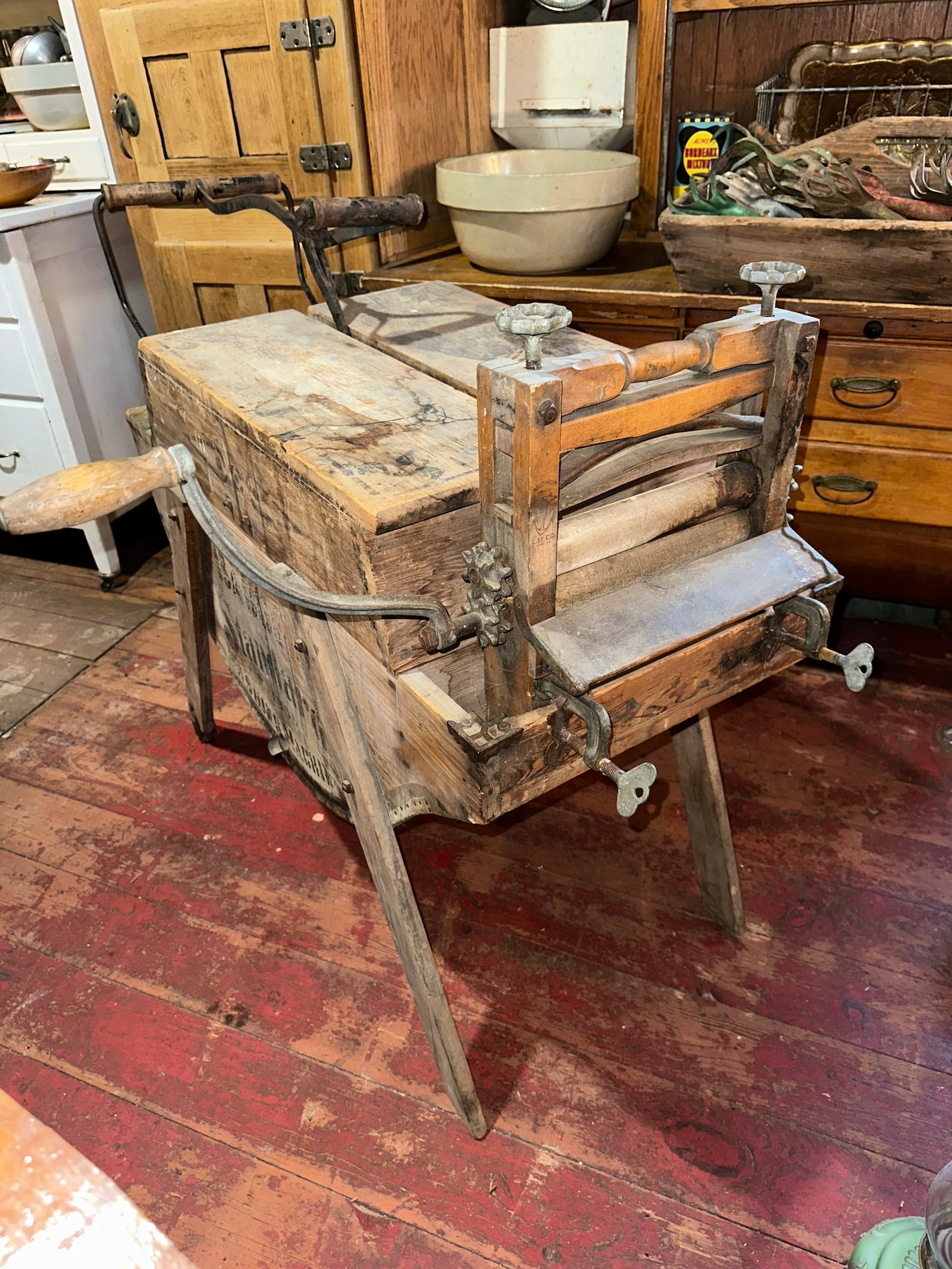 Antique Wooden Badger Washing Machine With Hand Crank, Shipping: Please ...