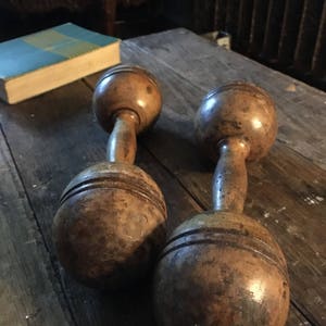 Antique Wood Barbell Set of 2, Original Condition, Very Cool Decoration ...