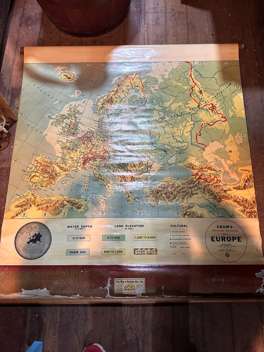Vintage Xlarge 1950s Gram’s Map of Europe Wall Map, Extremely Colorful ...