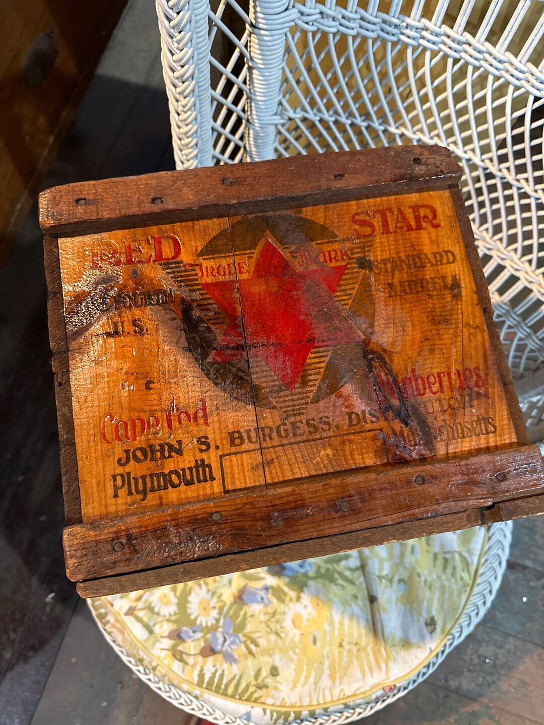 Antique General Store Wooden Cranberry Crate, Advertising Red Star ...