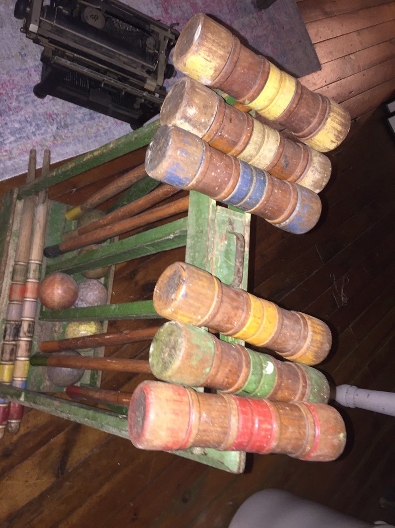 Vintage Six Player Wood Croquet Set With Wood Crate Holder, Very Cool ...