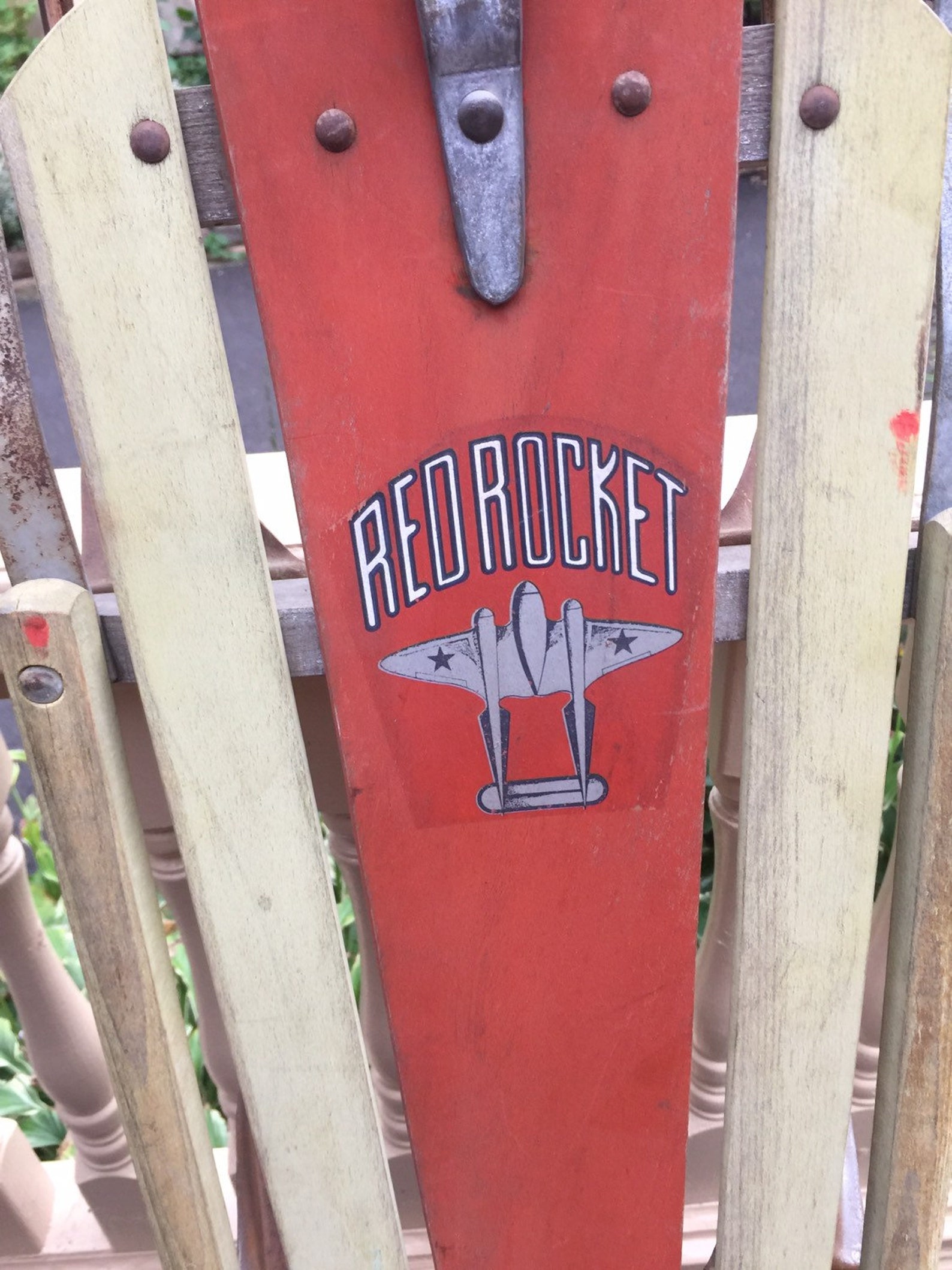 Ex. Rare Vintage 1940's Red Rocket Sled W/ P-38 Lightning Plane Decal ...