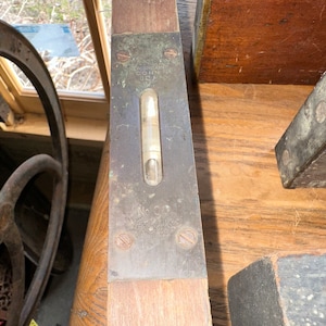 Antique 19th Century Old Wood & Brass Level, Works, Rare, Carpentry ...