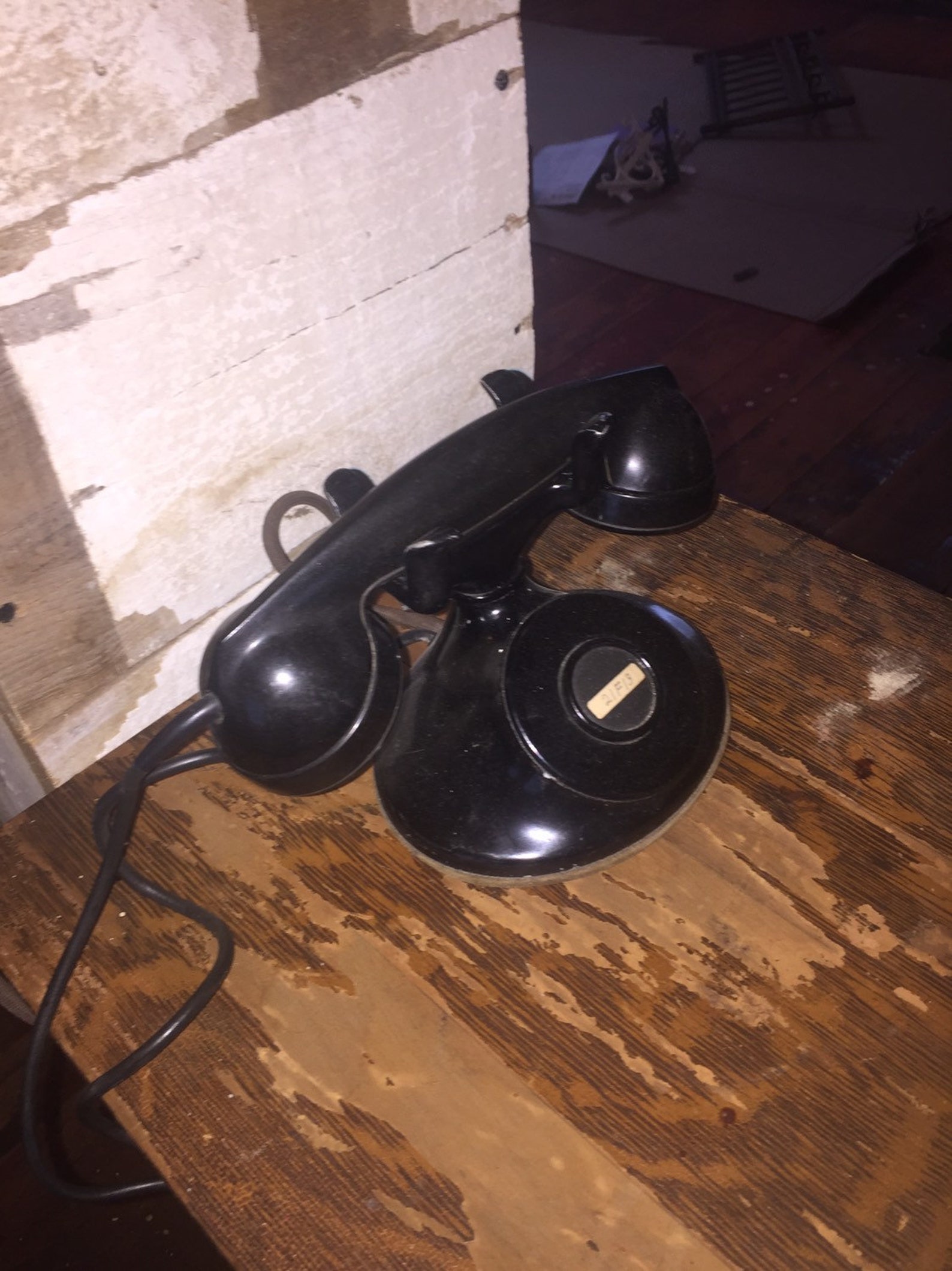 Antique Bakelite Desk Phone and Oak Ringer Box Which Was Painted Black ...
