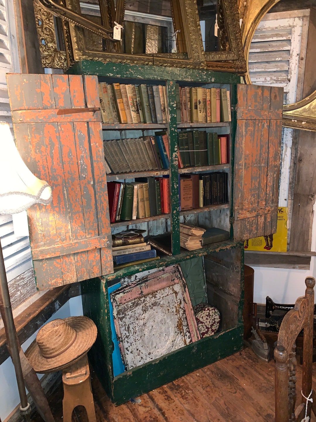 Primitive Cabinet, Tounge and Groove, Numerous Shelves, Original Paint ...