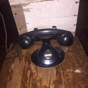 Antique Bakelite Desk Phone and Oak Ringer Box Which Was Painted Black ...