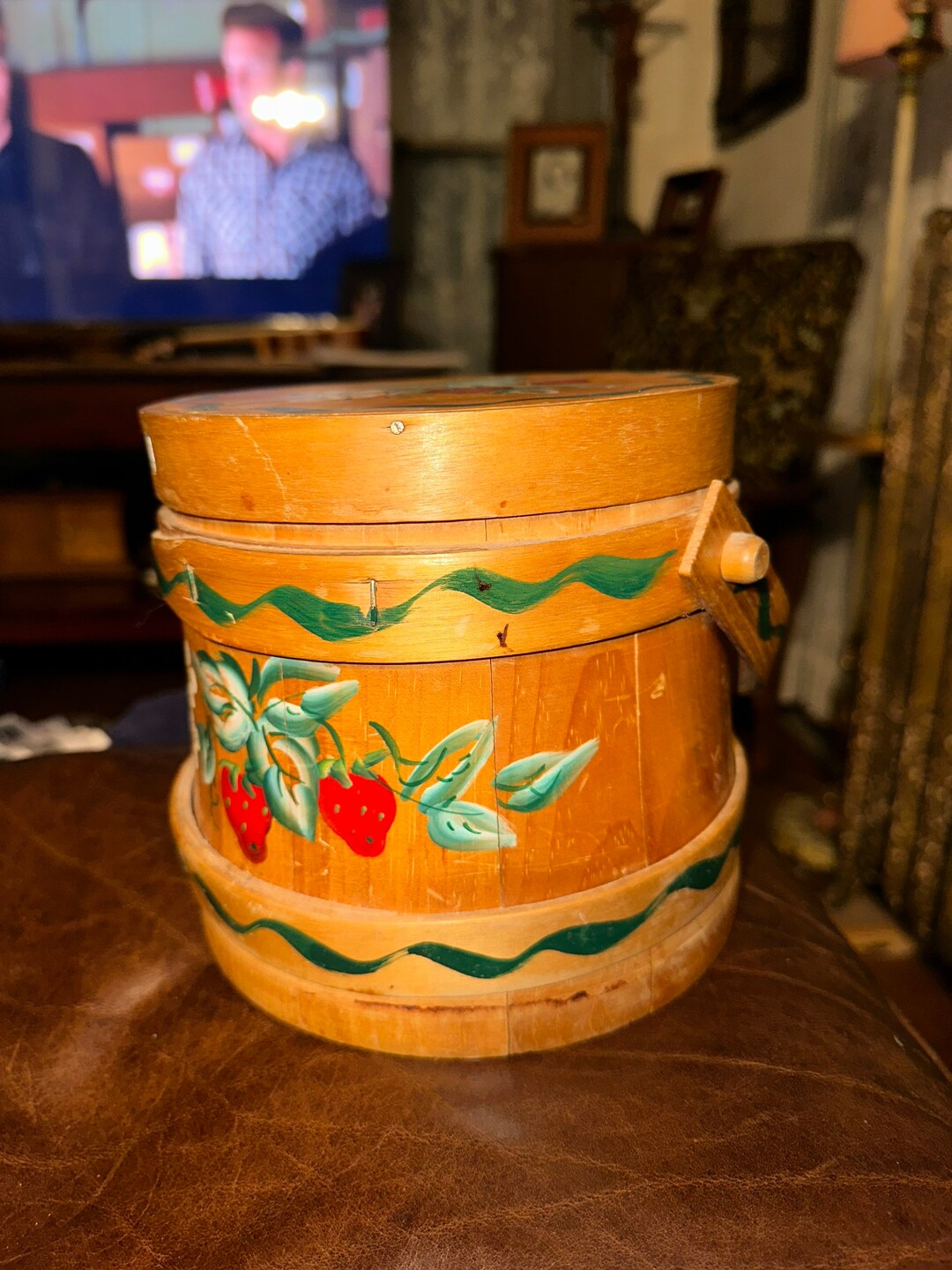 Vintage Small Hand Painted Wooden Covered Firkin Bucket 6.5 ...