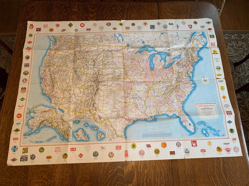 Vintage Xlarge American Railroads Class 1 Rand and Mcnally Map of the ...