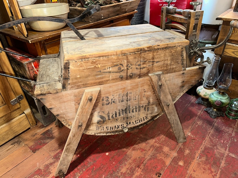 Antique Wooden Badger Washing Machine With Hand Crank, Shipping: Please ...