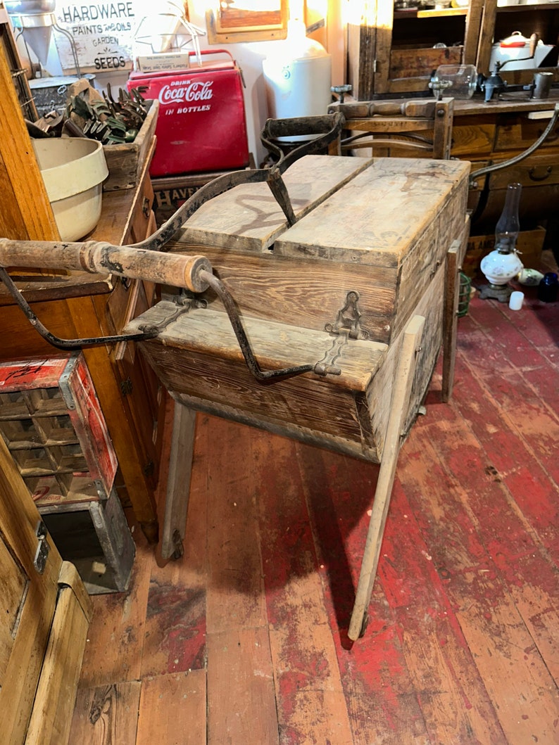 Antique Wooden Badger Washing Machine With Hand Crank, Shipping: Please ...