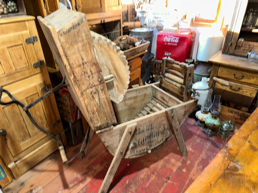 Antique Wooden Badger Washing Machine With Hand Crank, Shipping: Please ...