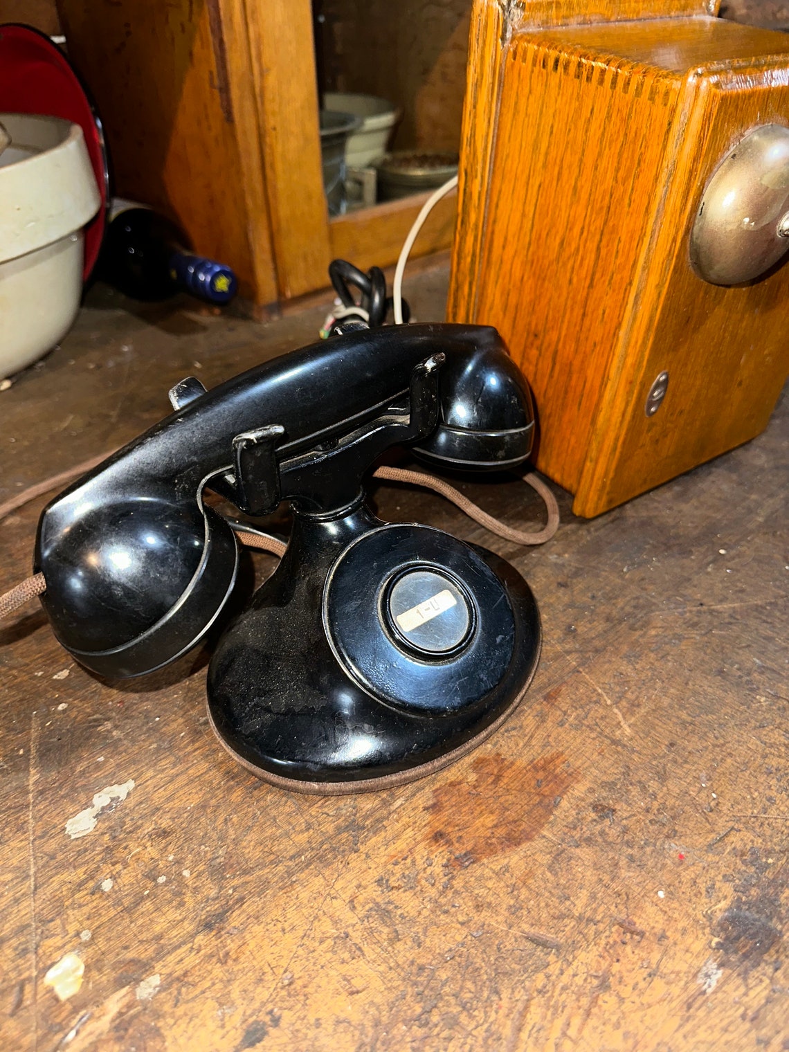 Antique Bakelite Desk Phone and Oak Ringer Box - Etsy