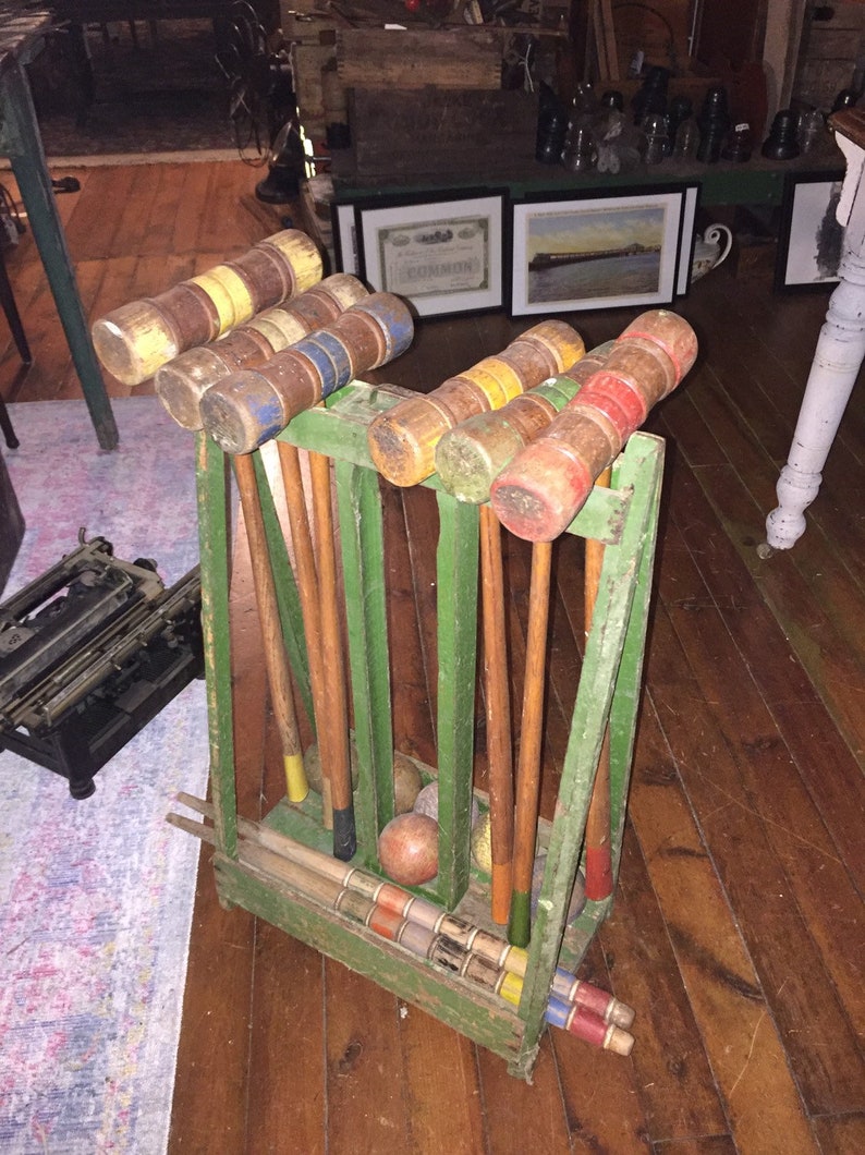 Vintage Six Player Wood Croquet Set With Wood Crate Holder, Very Cool ...