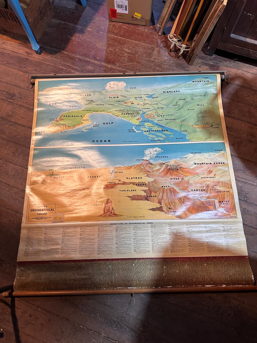 Vintage Xlarge 1950s Gram’s Geological Terms Wall Map, Extremely ...