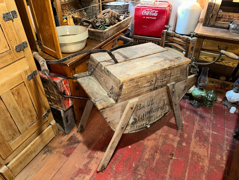 Antique Wooden Badger Washing Machine With Hand Crank, Shipping: Please ...