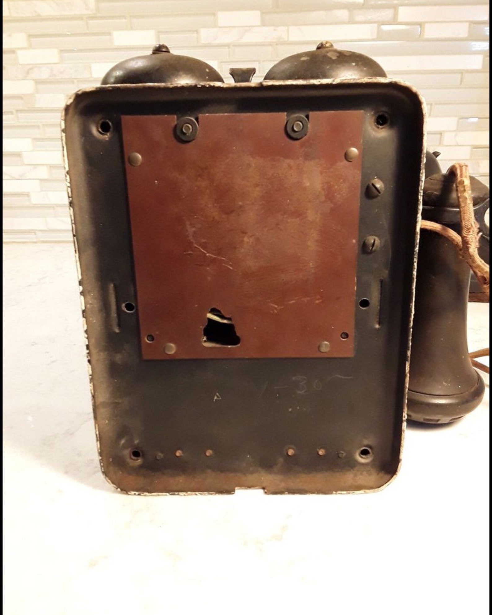 Antique Bakelite Desk Phone and Oak Ringer Box & Black Metal - Etsy