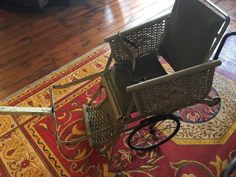 Fabulous Antique Wicker Doll/baby Rickshaw Stroller Rubber - Etsy