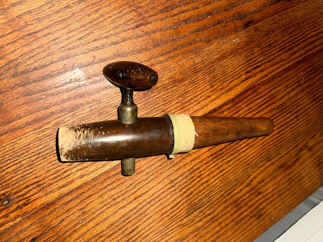 Antique Metal and Wood Beer Keg Whiskey Barrel Tap Spigot Valve Faucet ...