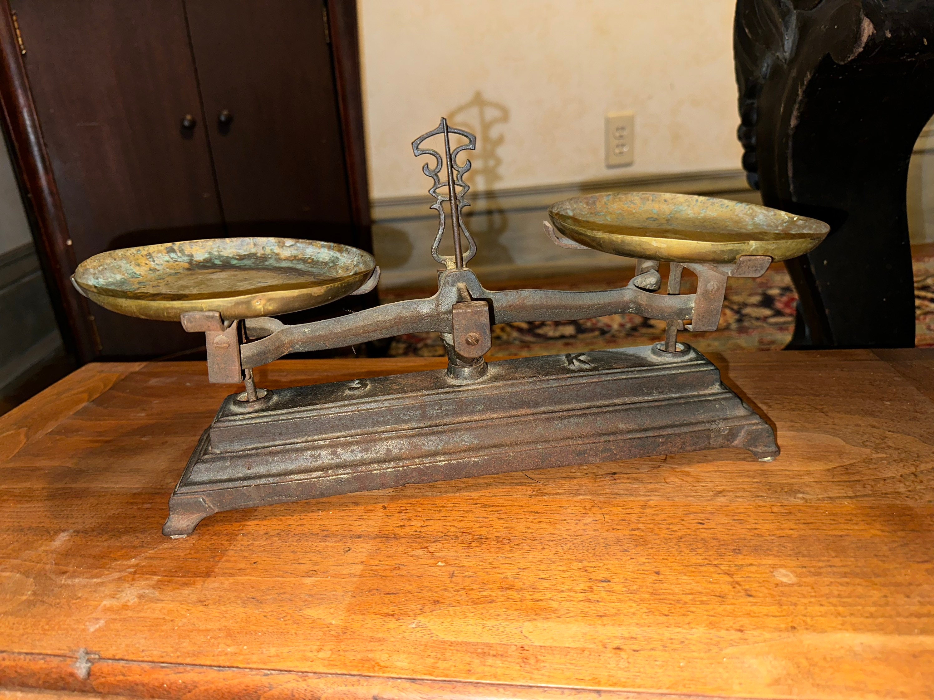 Antique 3K Balance Scale Cast Iron Brass Pans Very Old Apothecary Scale ...