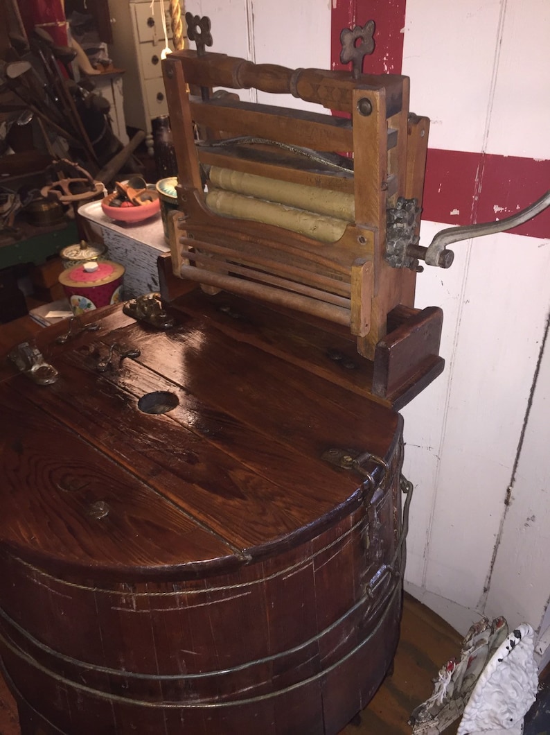 Antique Wooden Barrel Washing Machine With Hand Crank Clothes | Etsy