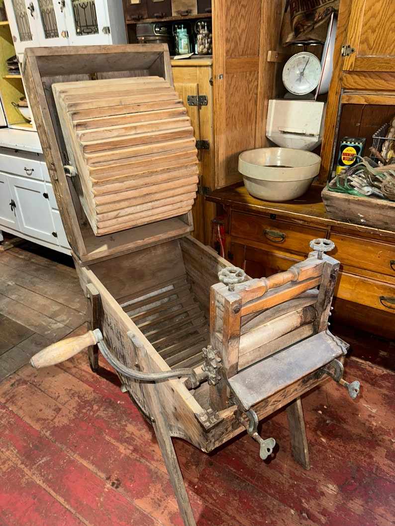 Antique Wooden Badger Washing Machine With Hand Crank, Shipping: Please ...