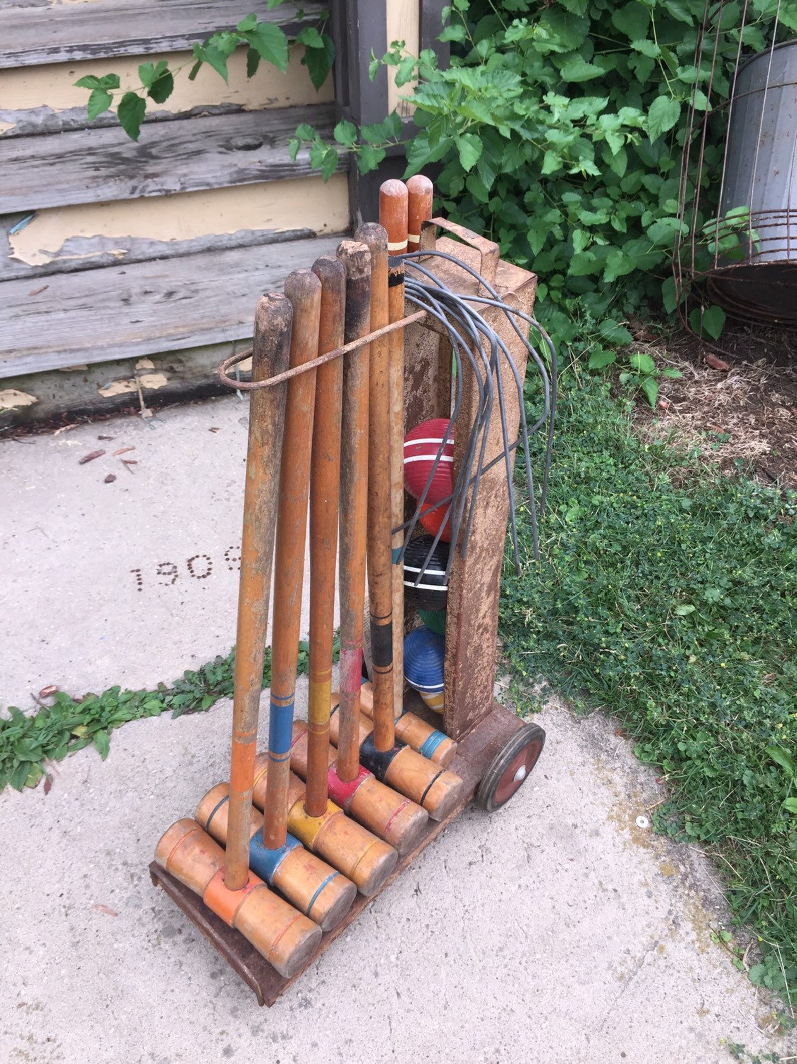 Vintage Six Player Wood Croquet Set With Metal Crate Holder, Very Cool ...