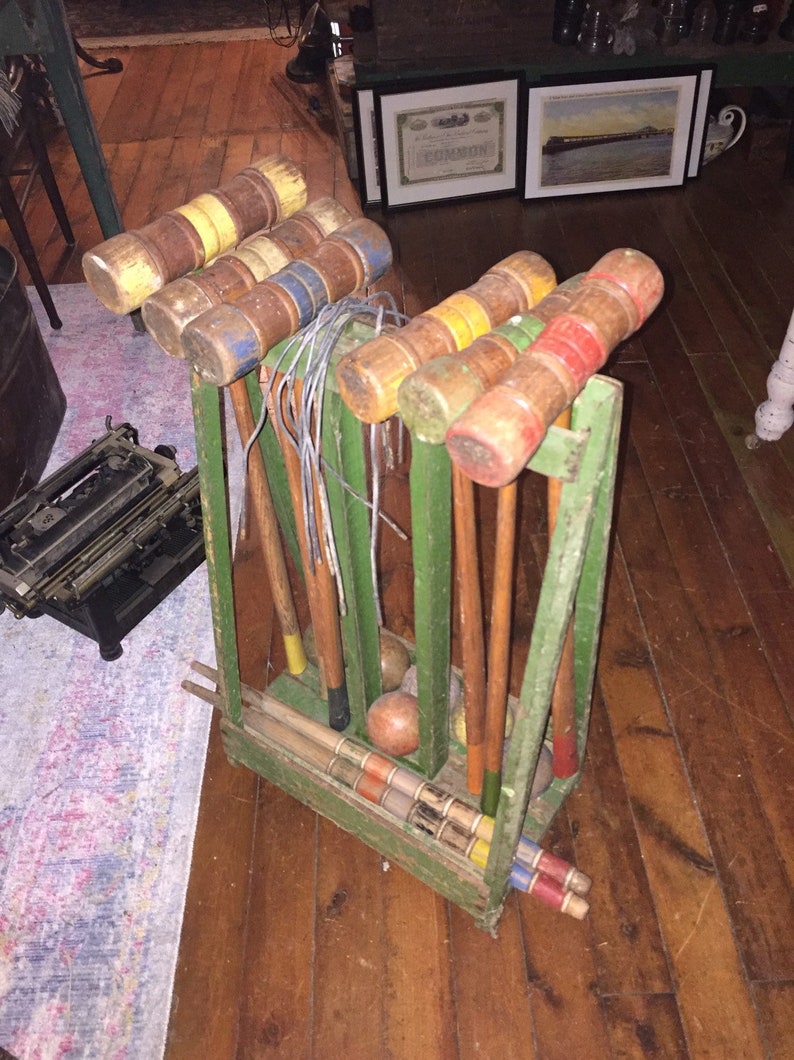 Vintage Six Player Wood Croquet Set With Wood Crate Holder, Very Cool ...