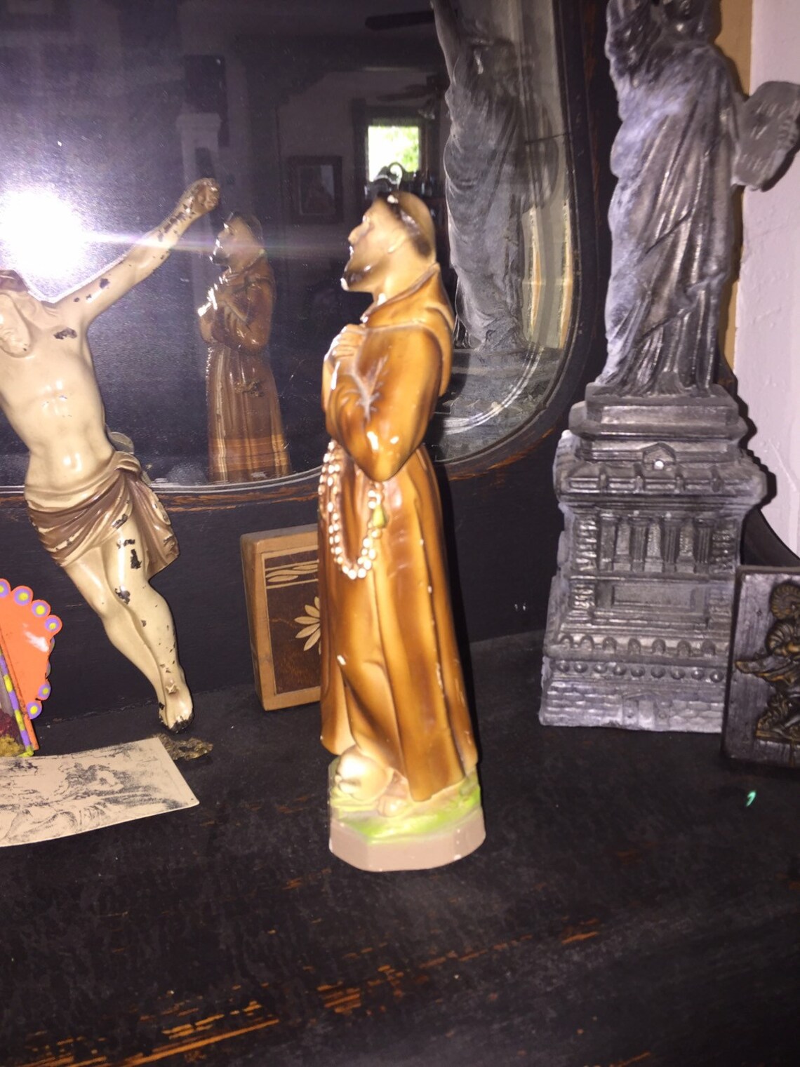 Vintage Religious Statue of Franciscan Monk, Plaster Statue Religious ...