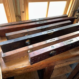 Antique 19th Century Old Wood & Brass Level, Works, Rare, Carpentry ...