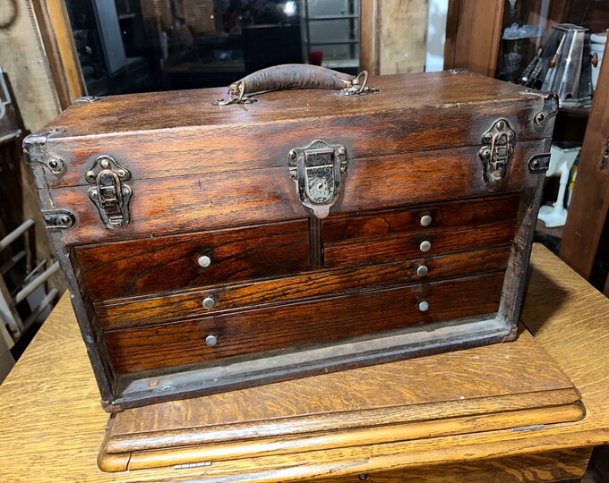 Antique Vintage Oak Machinest Watch Makers Tool Box Chest, Measures ...