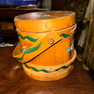 Vintage Small Hand Painted Wooden Covered Firkin Bucket 6.5 ...