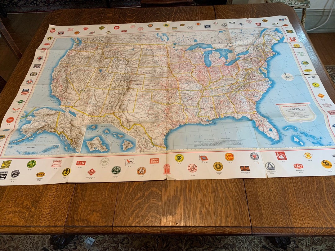Vintage Xlarge American Railroads Class 1 Rand and Mcnally Map of the ...