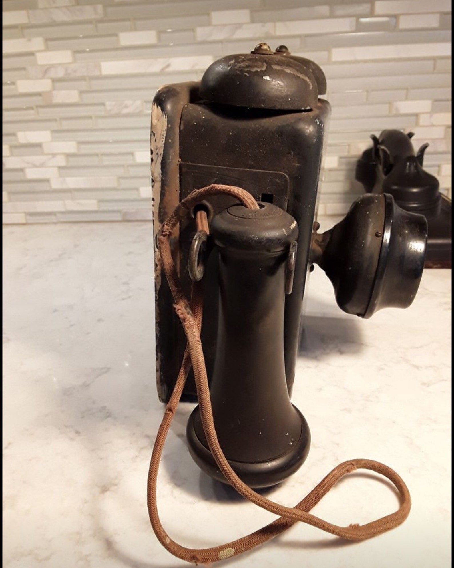 Antique Bakelite Desk Phone and Oak Ringer Box & Black Metal - Etsy
