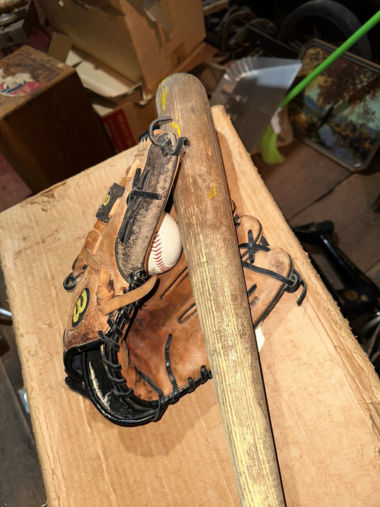 Set of 3 Vintage Baseball Items 1 Bat 1 Ball and 1 Glove, Great for ...