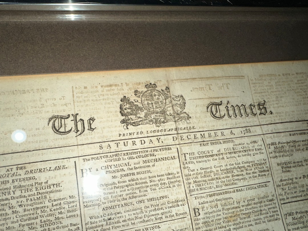 The Times, London Newspaper Dated December 6th 1788, Framed, Very Rare ...