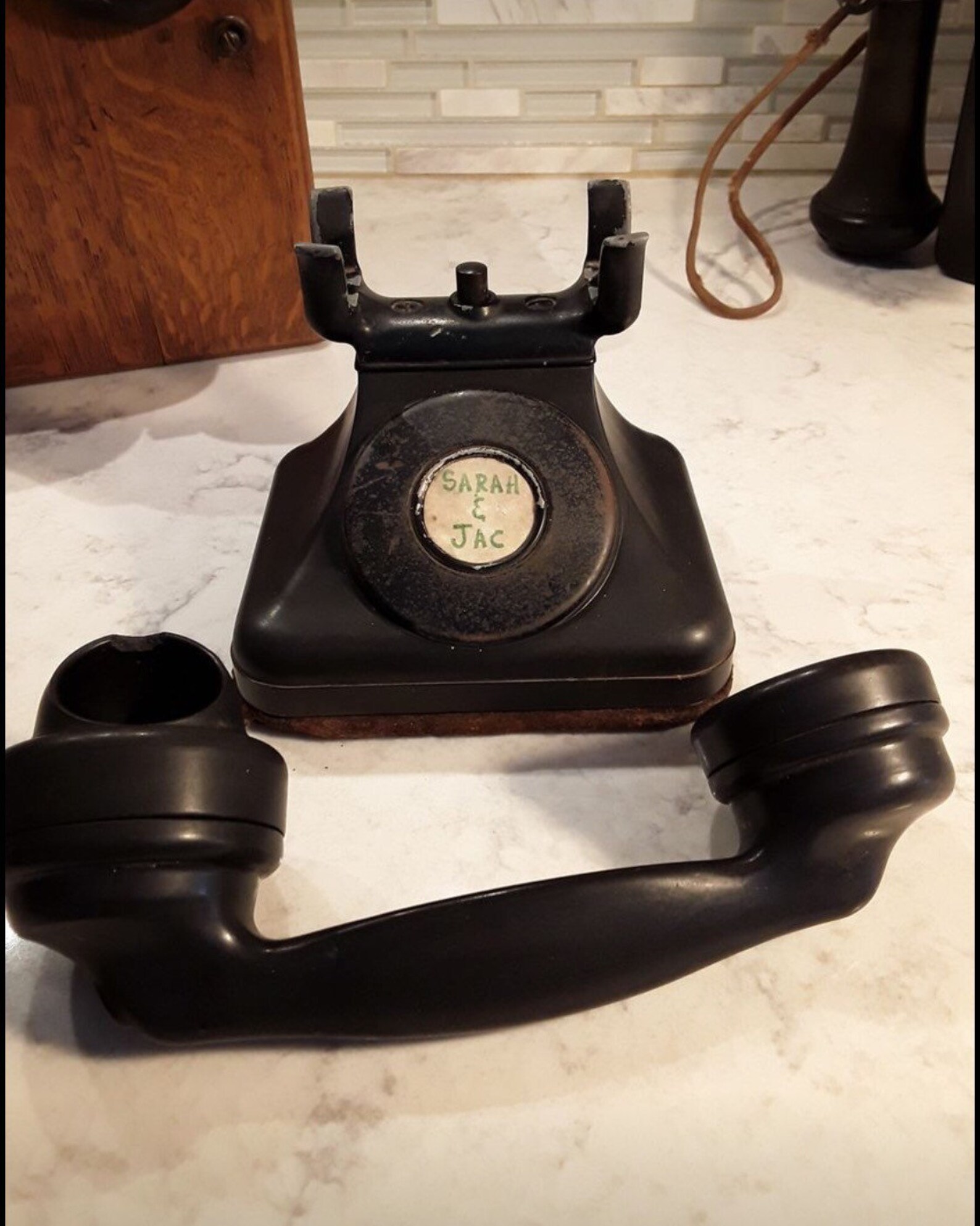 Antique Bakelite Desk Phone and Oak Ringer Box & Black Metal - Etsy