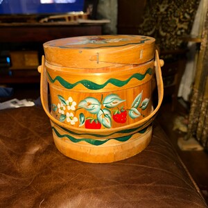 Vintage Small Hand Painted Wooden Covered Firkin Bucket 6.5 ...