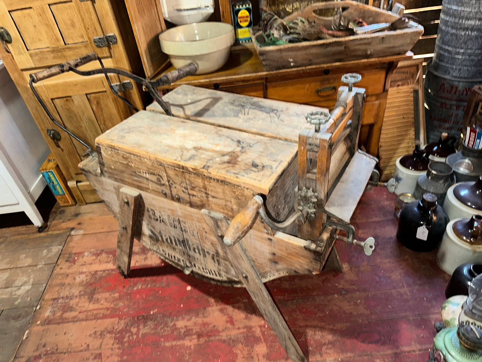 Antique Wooden Badger Washing Machine With Hand Crank, Shipping: Please ...