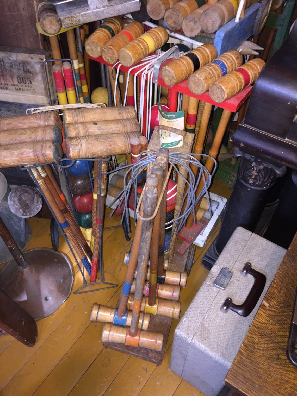 Vintage Six Player Wood Croquet Set With Metal Crate Holder, Very Cool ...