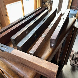 Antique 19th Century Old Wood & Brass Level, Works, Rare, Carpentry ...